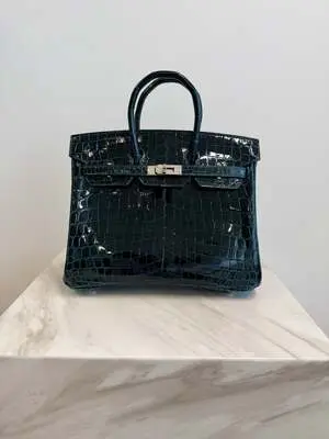 Hermès Birkin 25cm Vert Cypress Shiny Nilo Leather With Palladium Hardware - Green
