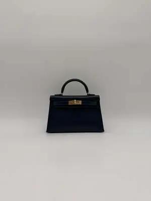 Hermès Mini Kelly Bleu Abysse Box Leather Permabrass Hardware