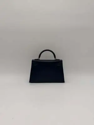 Hermès Kelly 20cm Box Leather Handbag With Permabrass Hardware - Blue