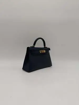 Hermès Kelly 20cm Box Leather Handbag With Permabrass Hardware - Blue