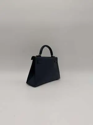 Hermès Kelly 20cm Box Leather Handbag With Permabrass Hardware - Blue