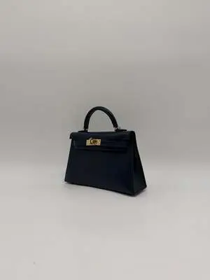 Hermès Kelly 20cm Box Leather Handbag With Permabrass Hardware - Blue