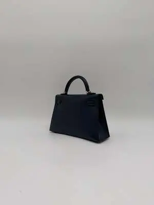 Hermès Kelly 20cm Box Leather Handbag With Permabrass Hardware - Blue