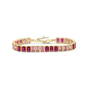 SHYMI Gold / Pink Bezel-set Colored Emerald Tennis Bracelet Pink - Gold/pink