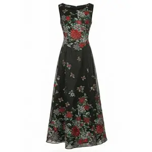 LUNA FASHION HOUSE Black Red Floral Maxi Dress, Rina - Black/red
