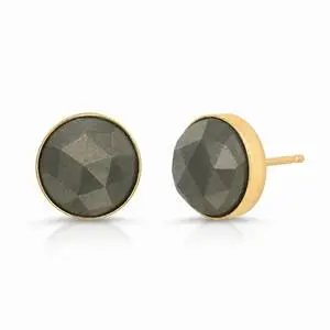 HEATHER HAWKINS Rose Cut Pyrite Stud Earrings - Gold