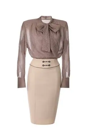 LUNA FASHION HOUSE Neutrals Bow Detail Dress, Natasha - Beige