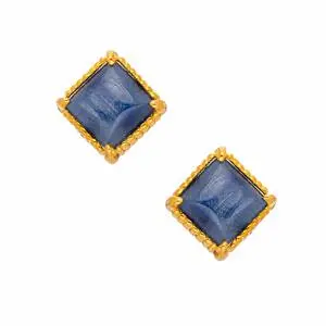 HEATHER HAWKINS Gold Vermeil Kyanite Square Setting Stud Earrings - Blue