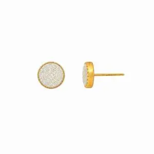 HEATHER HAWKINS 8mm Drusy Quartz Serrated Studs In Gold Vermeil - White