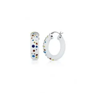 GOLD & HONEY Small Oval Confetti Hoop Earrings With Swarovski Crystals - White