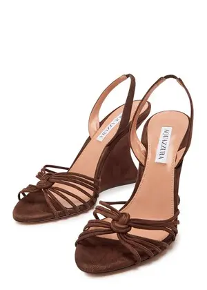 AQUAZZURA Serenity 95 Suede Wedge Sandals - Brown