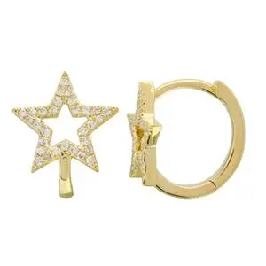 KAMARIA Open Star Huggie Earrings With Diamonds - Gold
