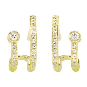 KAMARIA Double Huggie Earrings With Loop & Diamonds - Gold