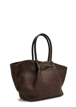 DEMELLIER Raffia And Leather Tote - Dark Brown