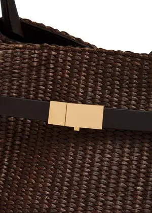 DEMELLIER Raffia And Leather Tote - Dark Brown