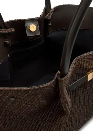 DEMELLIER Raffia And Leather Tote - Dark Brown