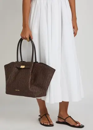 DEMELLIER Raffia And Leather Tote - Dark Brown