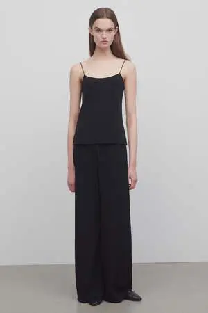 THE ROW Gala Pant Wide Leg Wool Twill Trousers - Black