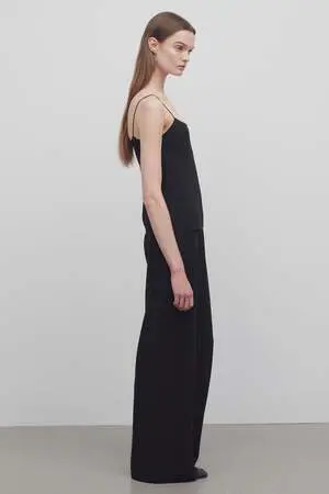 THE ROW Gala Pant Wide Leg Wool Twill Trousers - Black
