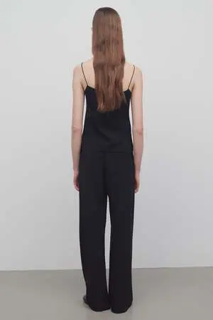 THE ROW Gala Pant Wide Leg Wool Twill Trousers - Black