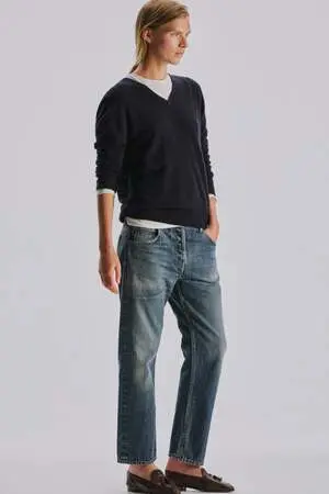 THE ROW Pihla V-neck Baby Cashmere Sweater - Dark Navy