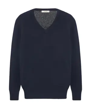THE ROW Pihla V-neck Baby Cashmere Sweater - Dark Navy