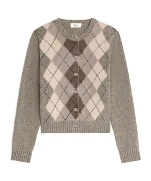 Celine Cardigan In Argyle Alpaca Wool - Pebble