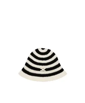 Celine Triomphe Striped Cloche Beanie In Crocheted Cotton