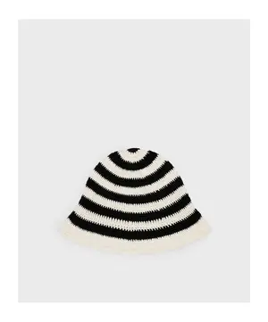 Celine Triomphe Striped Cloche Beanie In Crocheted Cotton