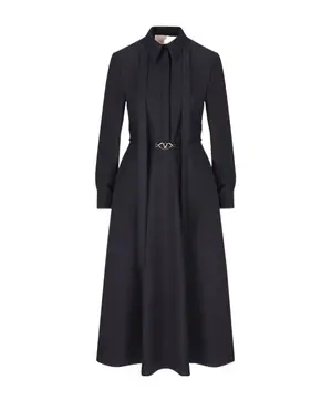 Valentino Garavani Logo Plaque Long-sleeved Dress - Navy Blue