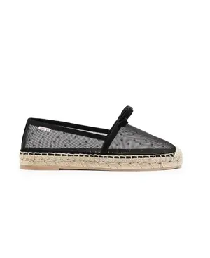 Red Valentino Polka Dot Woven Flower Straw Shoes - Black