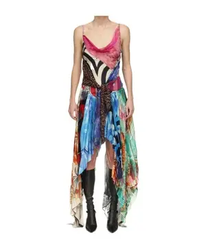 MARINE SERRE Asymmetrical Printed Shoulder Strap Dress