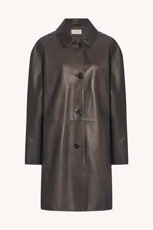 THE ROW Donata Leather Car Coat - Coffee