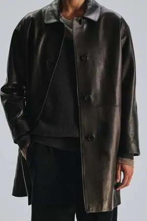 THE ROW Donata Leather Car Coat - Coffee