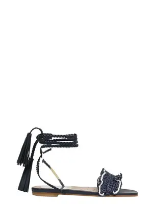 Red Valentino Straw Sandals With Fringed Edge