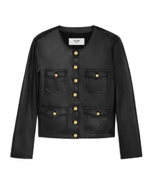CELINE Celine Single-Breasted Leather Jacket With TRIOMPHE Buttons
