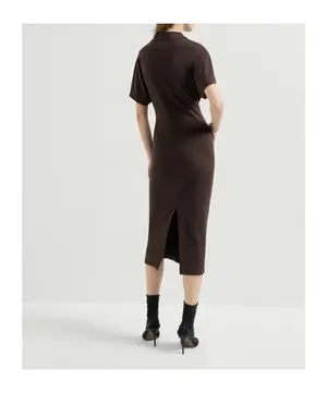 Brunello Cucinelli Techno Wool Jersey Wrap Belt Dress With Monili