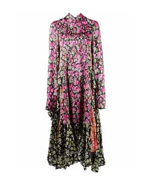 Balenciaga Asymmetrical Hem Patchwork Long Dress