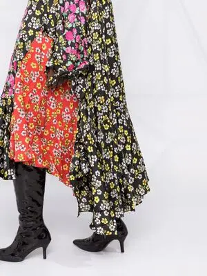 Balenciaga Asymmetrical Hem Patchwork Long Dress