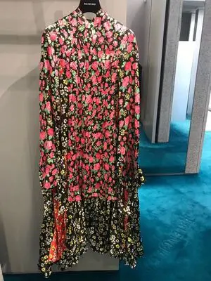 Balenciaga Asymmetrical Hem Patchwork Long Dress