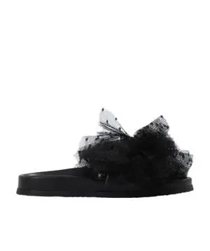 Red Valentino Tulle Decal Slippers - Black