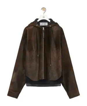 Loewe Hooded Jacket In Hairy Calfskin - Brown