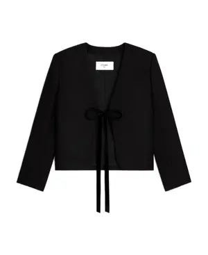 Celine Chelsea Cardigan With Bow In Flannel Cashmere - Black