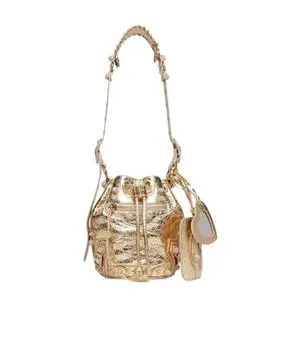 Balenciaga Borsetta A Secchiello Le Cagole Xs Bag Metallizzata Con Strass Da Donna In Oro - Yellow