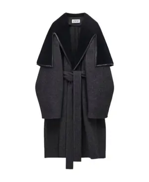 Loewe Shearling Collar Belted Coat In Wool