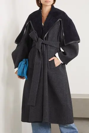 Loewe Wool Coat With Shearling Collar And Belt