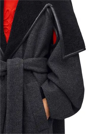 Loewe Wool Coat With Shearling Collar And Belt
