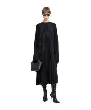 Balenciaga Pleated Wide-sleeve Maxi Dress
