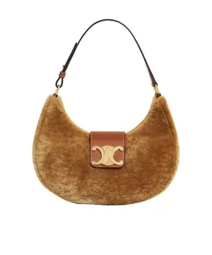 Celine Medium Ava Triomphe Bag In Shearling And Calfskin - Camel