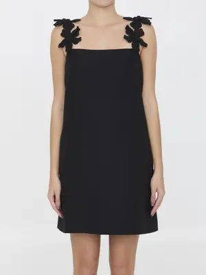 Valentino Garavani Crepe Couture Sleeveless Mini Dress With Floral Appliqu